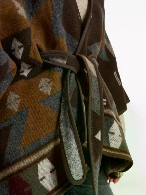 BAZAR DELUXE Geometric Pattern Belted Cape