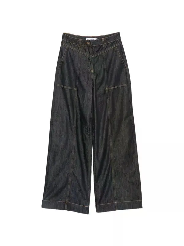 SELF-PORTRAIT Contrast-stitch Wide-leg Jeans - Blue