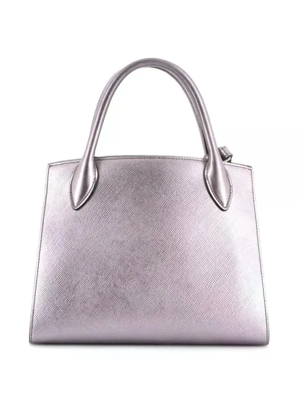 Prada Monochrome Saffiano With City Calf Small Tote Bag - Silver
