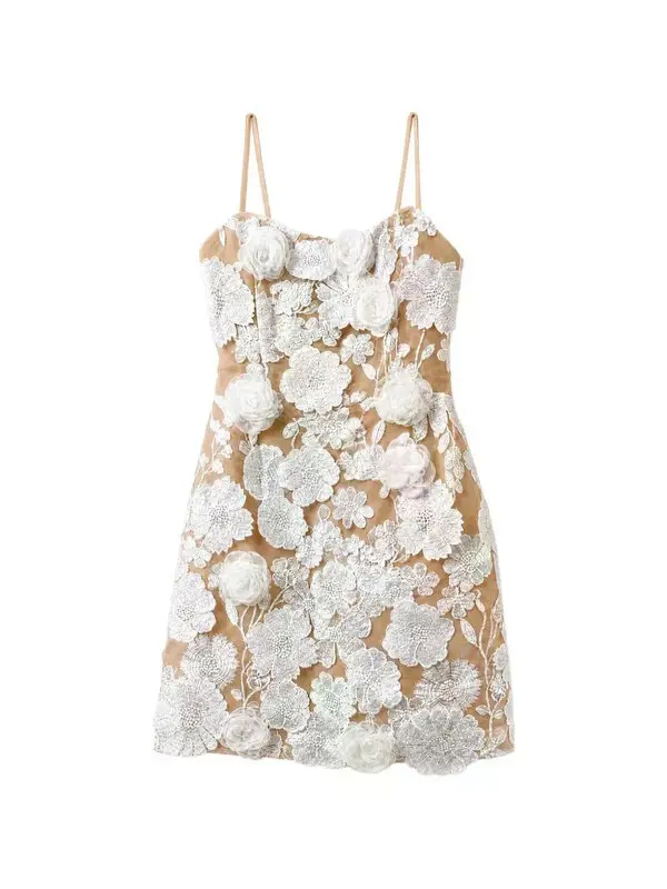 BRONX AND BRONCO Floral-appliqué Lace-embroidered Mini Dress - White