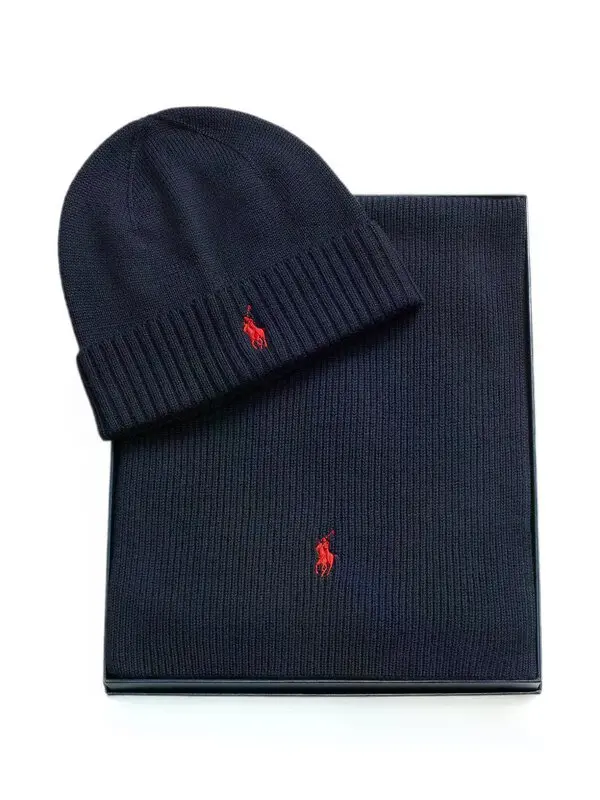 Polo Ralph Lauren Logo-embroidered Beanie Hat And Scarf Set