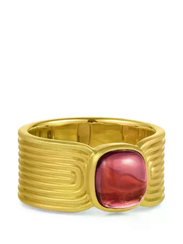 LEIGH MAXWELL 18k Yellow Pink Tourmaline Cabochon Ridge Ring