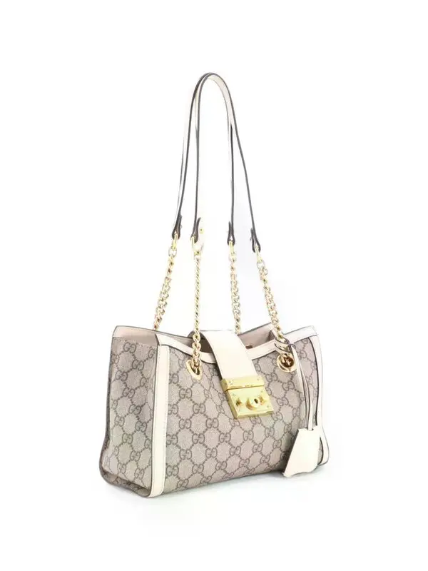 Gucci Padlock Chain Tote Gg Coated Canvas With Leather Small Shoulder Bag