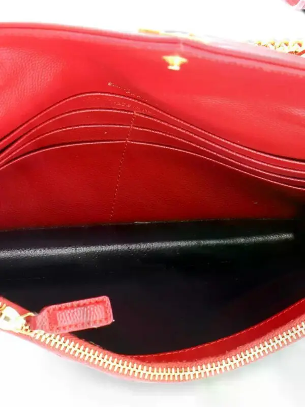 Saint Laurent Classic Monogram Wallet On Chain Matelasse Chevron Leather Small Crossbody Bag - Red