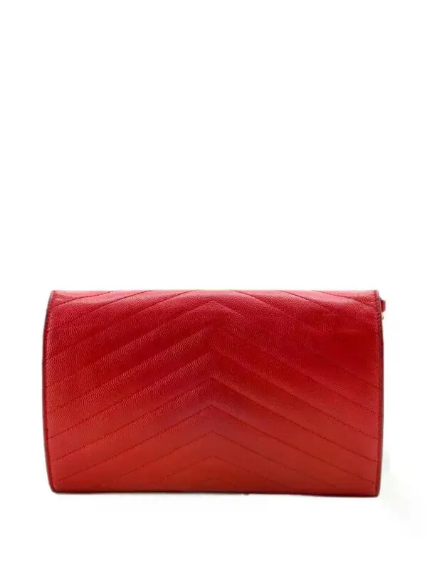 Saint Laurent Classic Monogram Wallet On Chain Matelasse Chevron Leather Medium Crossbody Bag - Red