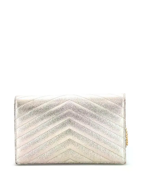 Saint Laurent Classic Monogram Wallet On Chain Matelasse Chevron Metallic Leather Small Crossbody Bag - Silver
