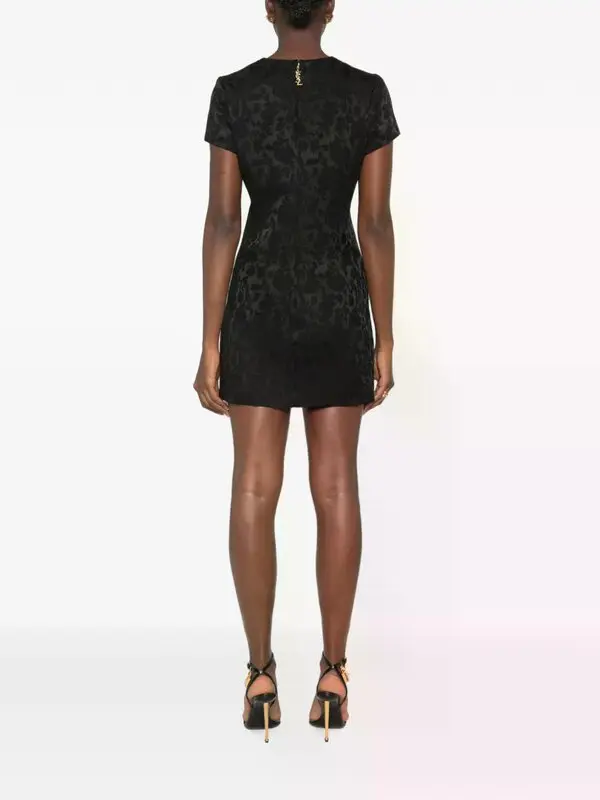 Saint Laurent Floral-jacquard Short-sleeve Mini Dress