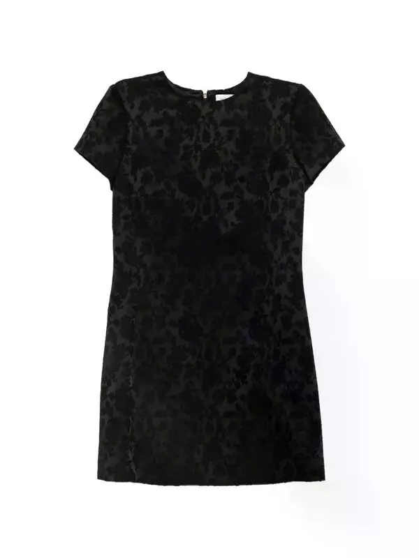 Saint Laurent Floral-jacquard Short-sleeve Mini Dress - Black