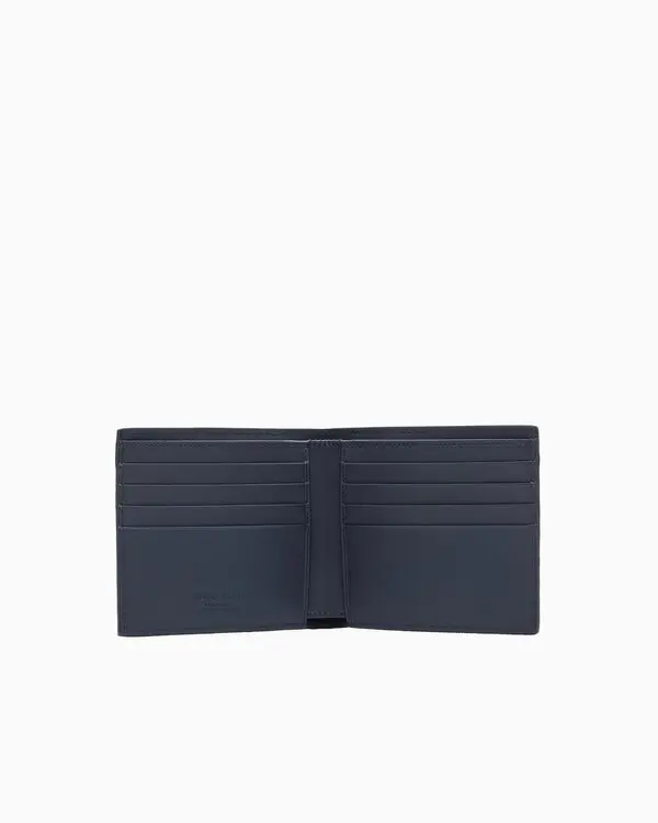 Giorgio Armani Bi-fold Wallet In Wave Print Leather With Embossed Logo