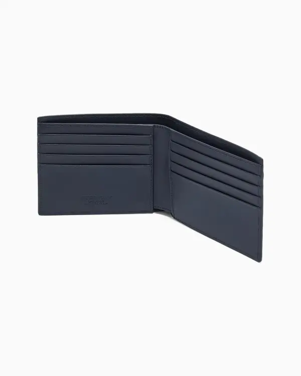 Giorgio Armani Bi-fold Wallet In Wave Print Leather With Embossed Logo