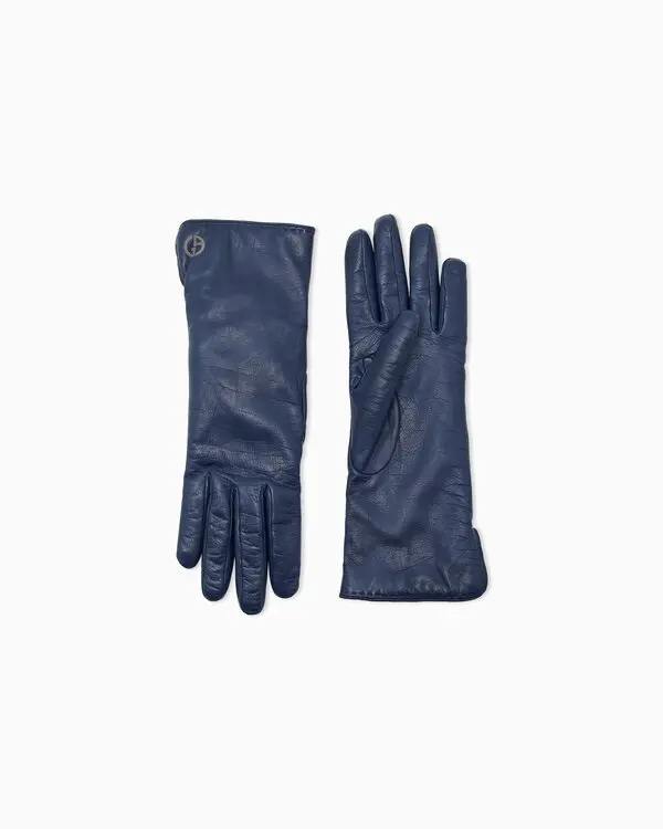 Giorgio Armani Nappa Leather Gloves With Cashmere Lining - Blue
