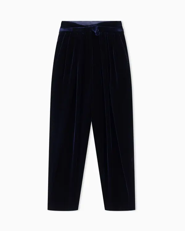 Giorgio Armani Silk Velvet Pleated Trousers - Blue