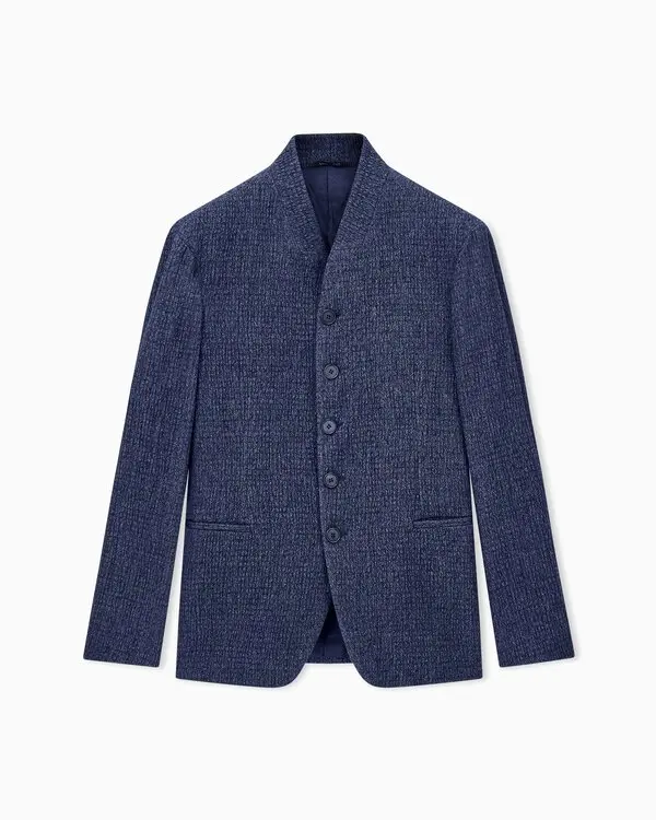 Giorgio Armani Blazer Regular Fit Denim-effect Froissé Wool Silk Cashmere