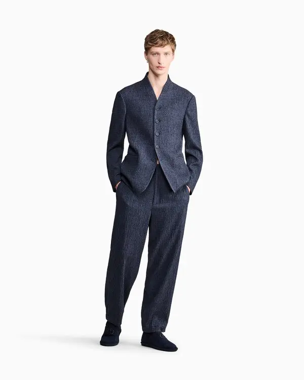 Giorgio Armani Blazer Regular Fit Denim-effect Froissé Wool Silk Cashmere