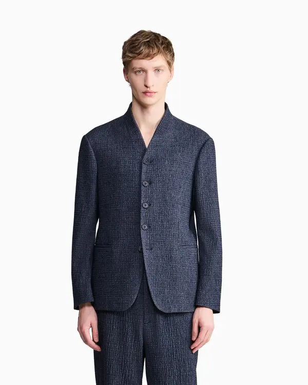 Giorgio Armani Blazer Regular Fit Denim-effect Froissé Wool Silk Cashmere