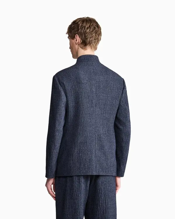 Giorgio Armani Blazer Regular Fit Denim-effect Froissé Wool Silk Cashmere