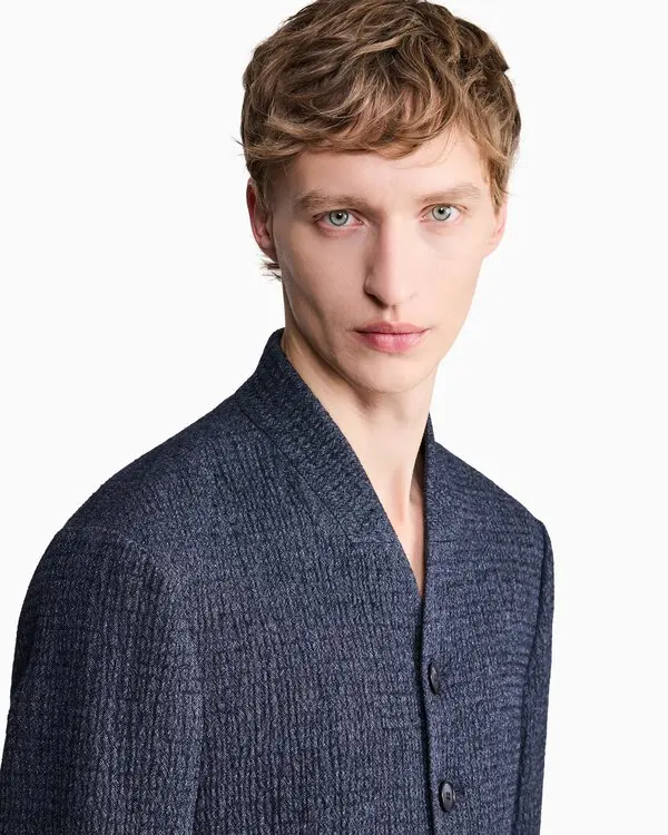 Giorgio Armani Blazer Regular Fit Denim-effect Froissé Wool Silk Cashmere