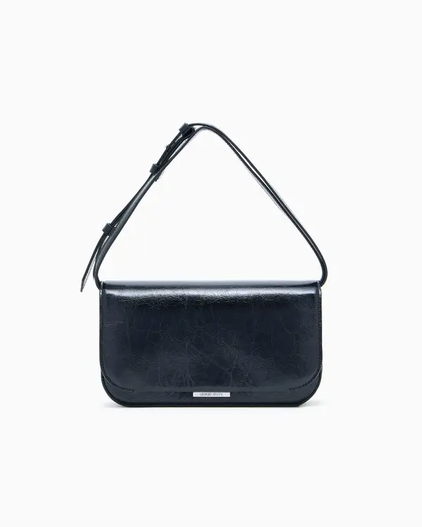 Giorgio Armani Patent Leather Clutch Bag With Shoulder Strap - Black