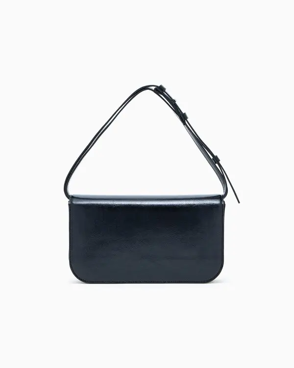 Giorgio Armani Patent Leather Clutch Bag With Shoulder Strap - Black