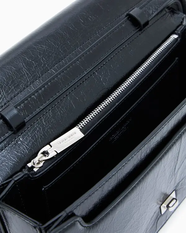 Giorgio Armani Patent Leather Clutch Bag With Shoulder Strap - Black