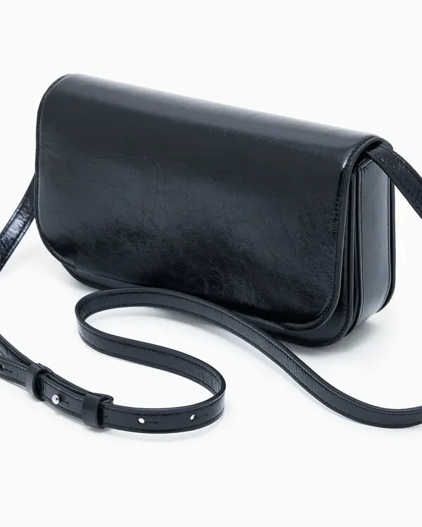 Giorgio Armani Patent Leather Clutch Bag With Shoulder Strap - Black