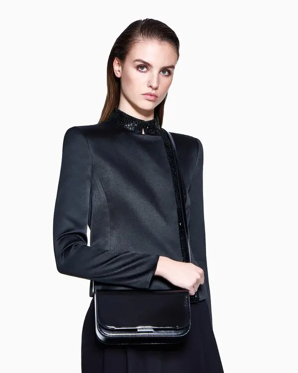 Giorgio Armani Patent Leather Clutch Bag With Shoulder Strap - Black