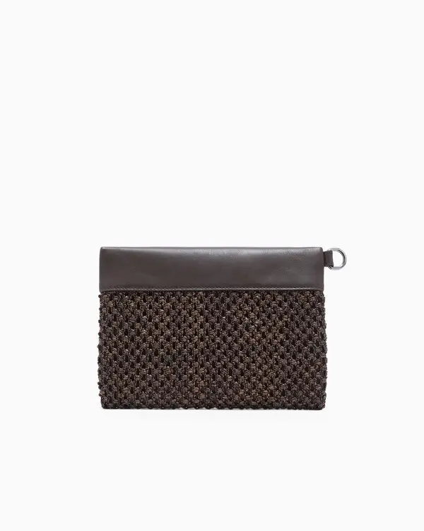 Giorgio Armani Raffia Clutch Bag With Leather Details