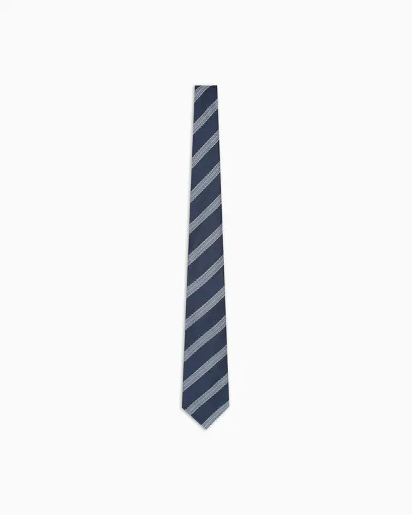 Giorgio Armani Silk Tie With Jacquard Stripes - Blue