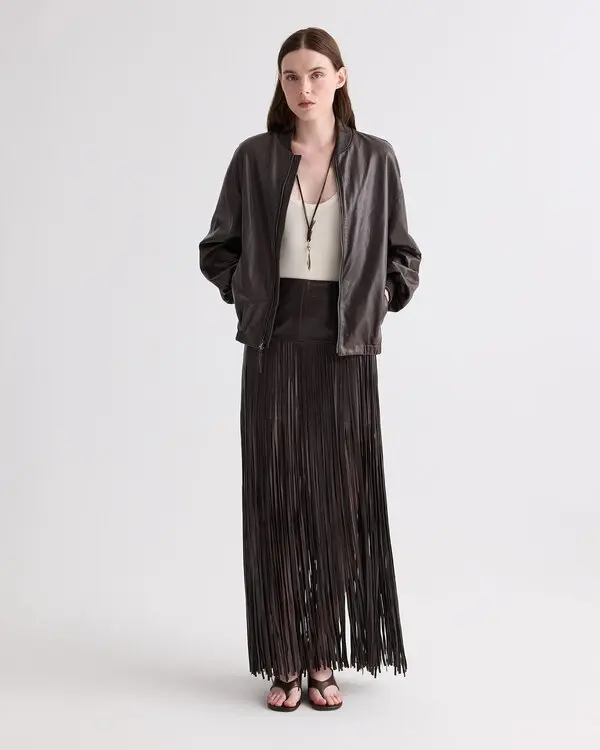 TWP Tangled Up + Blue Leather Fringe Skirt