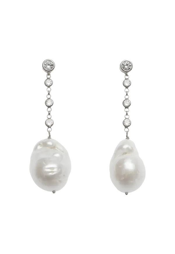 LAVANI JEWELS Celine Baroque Pearl Silver Earrings - White/silver