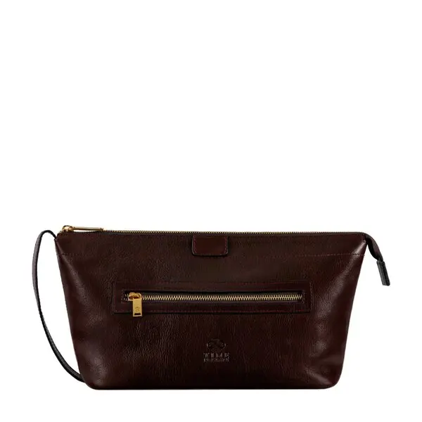 TIME RESISTANCE Leather Cosmetic Bag Dopp Kit Ragtime - Brown