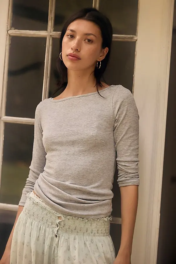 Free People Keeping It Light Ribbed Boat Neck Top