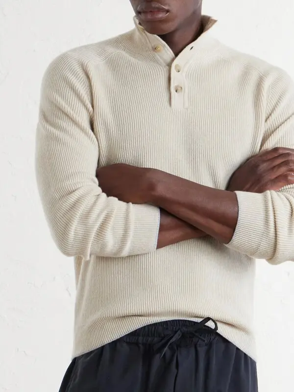 Fedeli Kyoto Ribbed Cashmere Polo Shirt