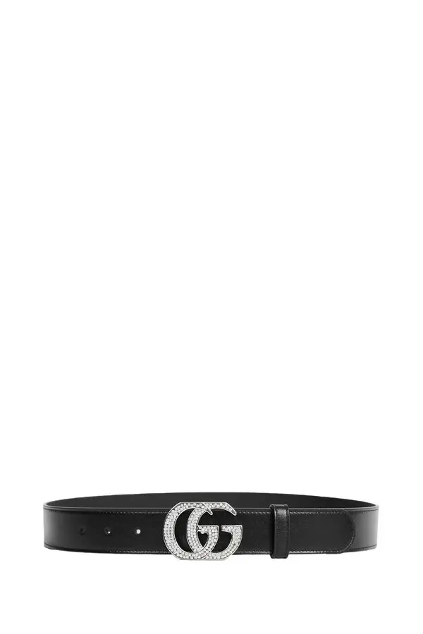 Gucci Gg Marmont Crystal-embellished Leather Belt - Black