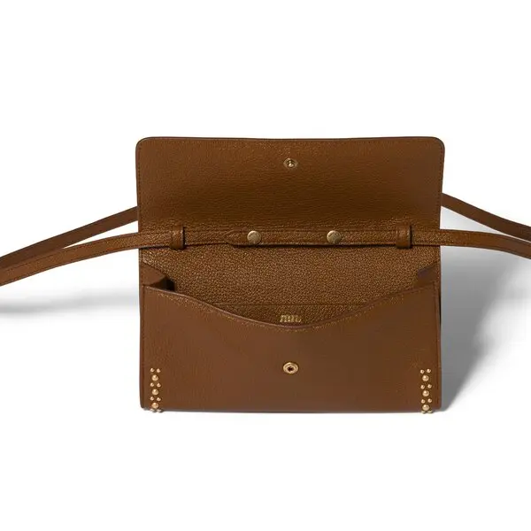 Miu Miu Leather Wallet With Shoulder Strap - Brandy