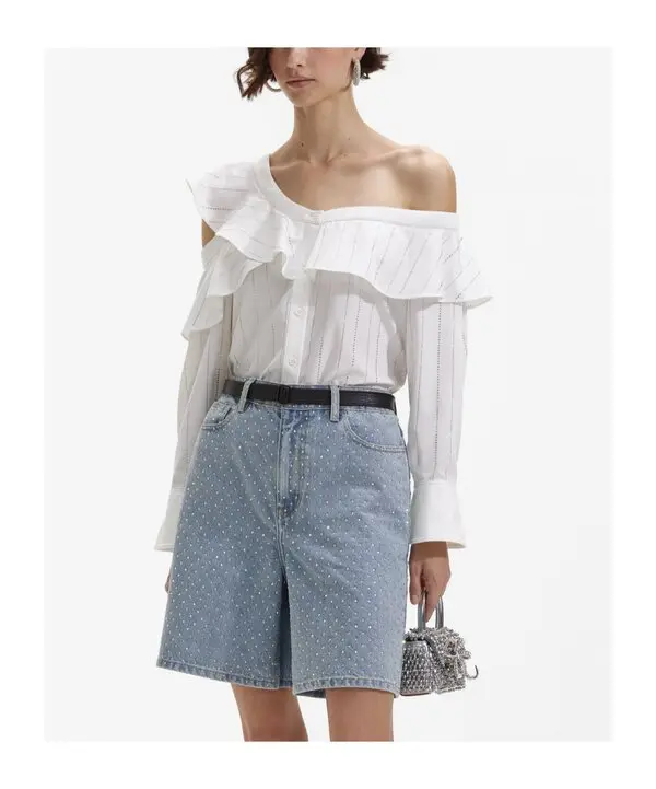 SELF-PORTRAIT Asymmetric Embellished Ruffled Shirt