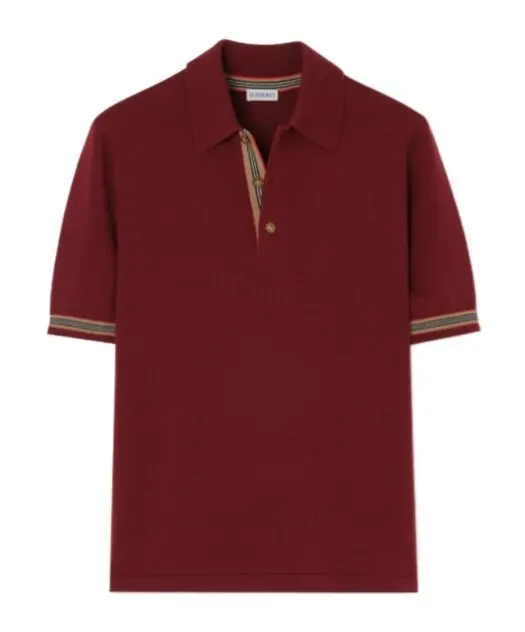 Burberry Icon Stripe Trim Wool Polo Shirt - Carmine Red