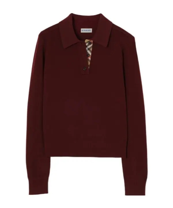 Burberry Long-sleeve Wool Polo Shirt - Grape Purple