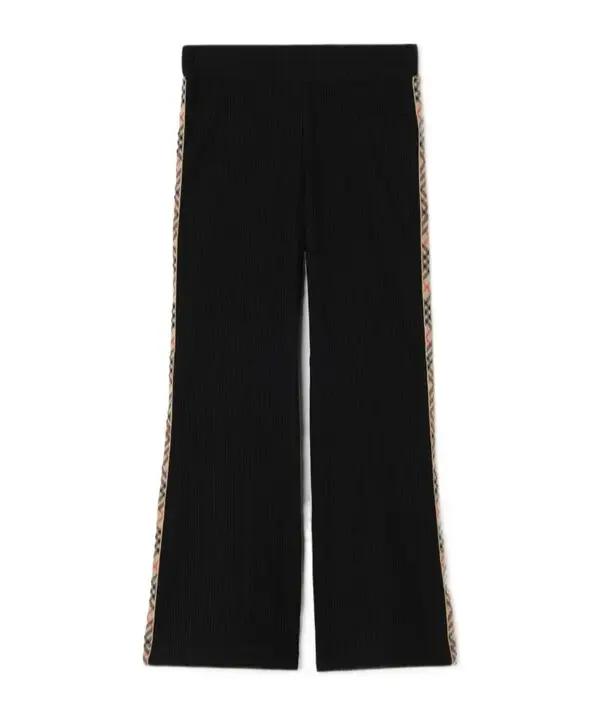 Burberry Check Trim Stretch Cotton Flared Trousers