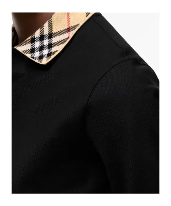 Burberry Long-sleeve Check Collar Cotton Polo Shirt