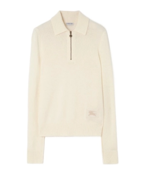 Burberry Long-sleeve Cashmere Polo Shirt - Ceramic White