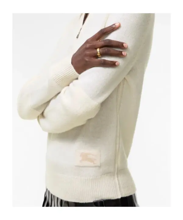 Burberry Long-sleeve Cashmere Polo Shirt - Ceramic White