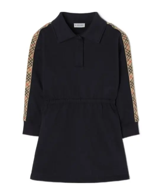 Burberry Check Trim Cotton Polo Shirt Dress - Navy