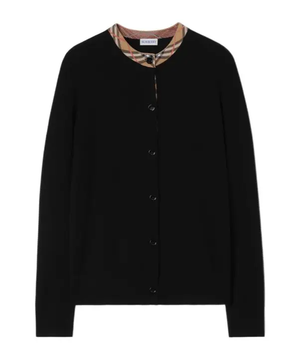 Burberry Check Trim Wool Cardigan
