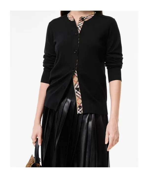 Burberry Check Trim Wool Cardigan