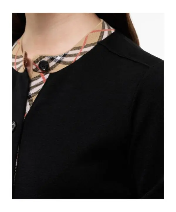 Burberry Check Trim Wool Cardigan