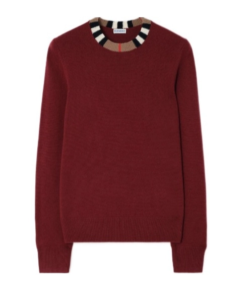 Burberry Icon Stripe Trim Wool Cashmere Sweater