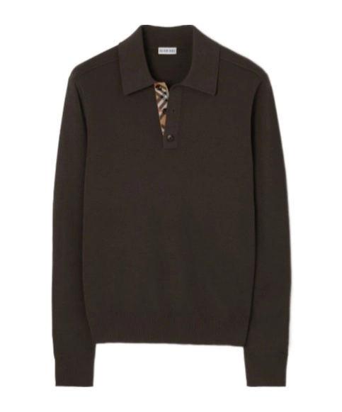 Burberry Long-sleeve Wool Polo Shirt - Chocolate Brown