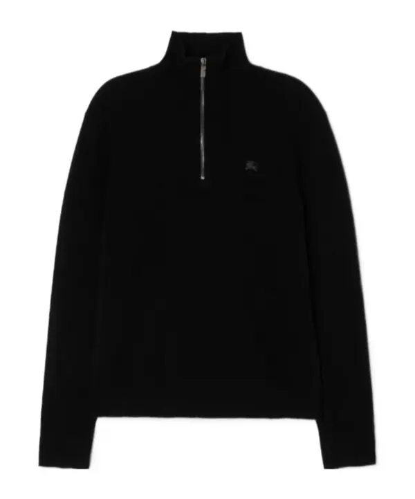 Burberry Cashmere Blend Half-zip Sweater - Black