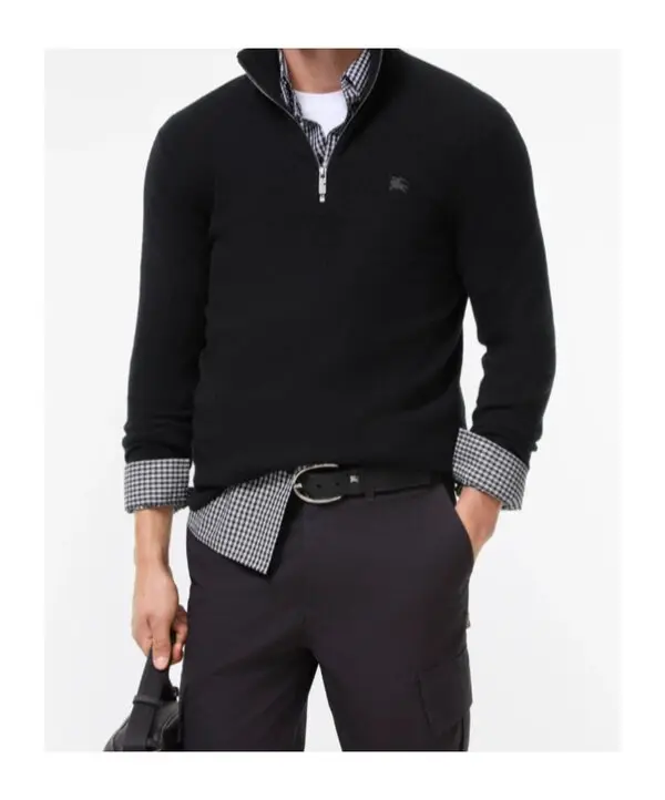Burberry Cashmere Blend Half-zip Sweater - Black